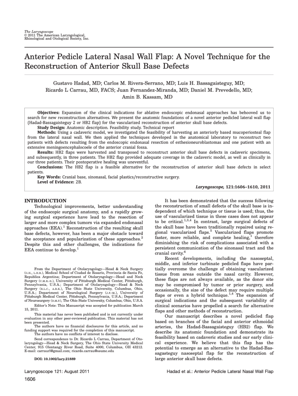 Anterior Pedicle Lateral Nasal Wall Flap: A Novel Technique for the Reconstruction of Anterior ...