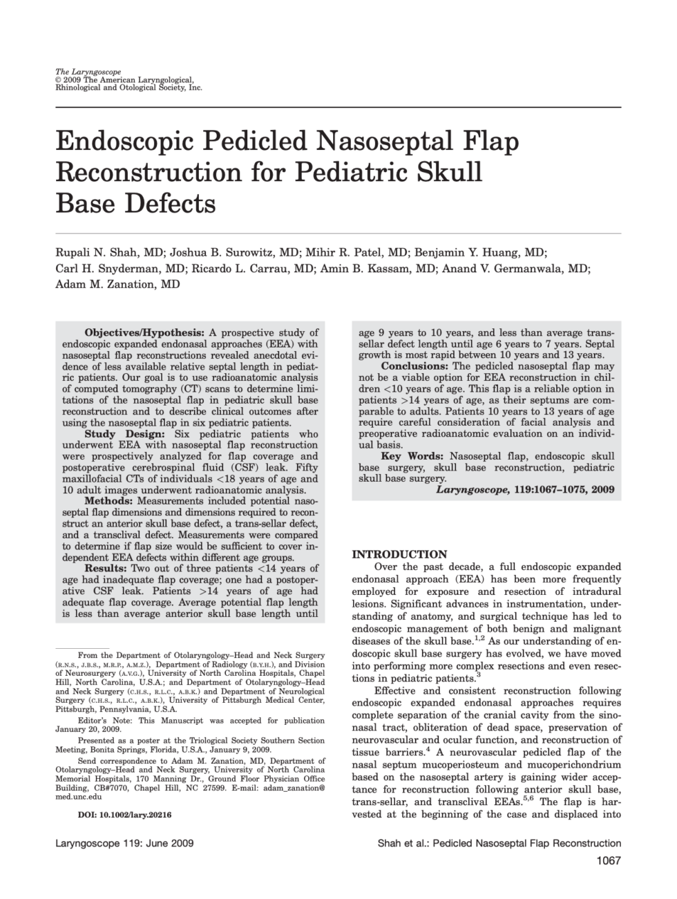 Endoscopic Pedicled Nasoseptal Flap Reconstruction for Pediatric Skull Base Defects - Neeka Health